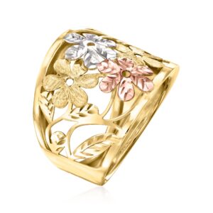 Ross-Simons Italian 14kt Tri-Colored Gold Floral Ring. Size 9