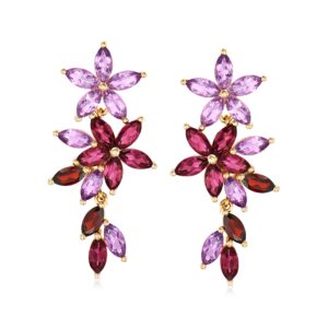 ross-simons 7.30 ct. t.w. multi-gemstone floral drop earrings in 18kt gold over sterling