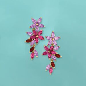 Ross-Simons 7.30 ct. t.w. Multi-Gemstone Floral Drop Earrings in 18kt Gold Over Sterling