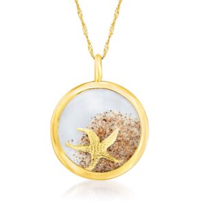 ross-simons 14kt yellow gold starfish and sand pendant necklace