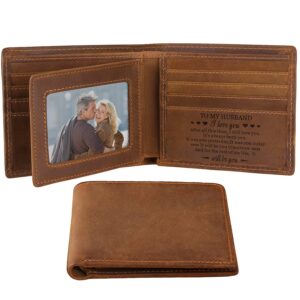 fodiyaer gifts for husband-personalized engraved leather wallet gifts ideas for men-birthday gifts, christmas gifts, valentine, anniversary, wedding gifts