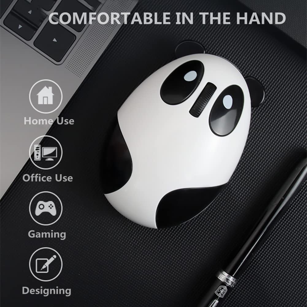 Rechargeable Mouse, 2.4GHz Optical Panda Computer Mouse Quiet Ergonomic USB Cartoon Computer Mouse for Win/OS X/Linux/Andriod/iOS