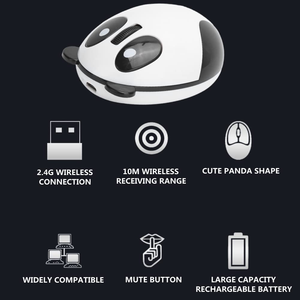 Rechargeable Mouse, 2.4GHz Optical Panda Computer Mouse Quiet Ergonomic USB Cartoon Computer Mouse for Win/OS X/Linux/Andriod/iOS