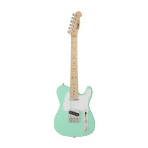 cnz audio tl mini electric guitar - surf green finish, white pickguard, 3/4 short scale, 7/8 size guitar, 2 single coil pickups, c shaped maple neck, natural maple fingerboard, classic look & feel