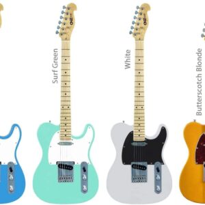 CNZ Audio TL Mini Electric Guitar - Surf Green Finish, White Pickguard, 3/4 Short Scale, 7/8 Size Guitar, 2 Single Coil Pickups, C Shaped Maple Neck, Natural Maple Fingerboard, Classic Look & Feel