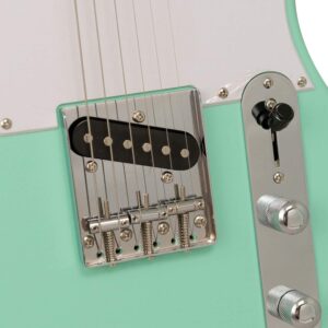 CNZ Audio TL Mini Electric Guitar - Surf Green Finish, White Pickguard, 3/4 Short Scale, 7/8 Size Guitar, 2 Single Coil Pickups, C Shaped Maple Neck, Natural Maple Fingerboard, Classic Look & Feel