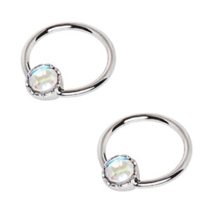 pierced owl 14g stainless steel synthetic opal captive bead nipple rings, sold as a pair (white)