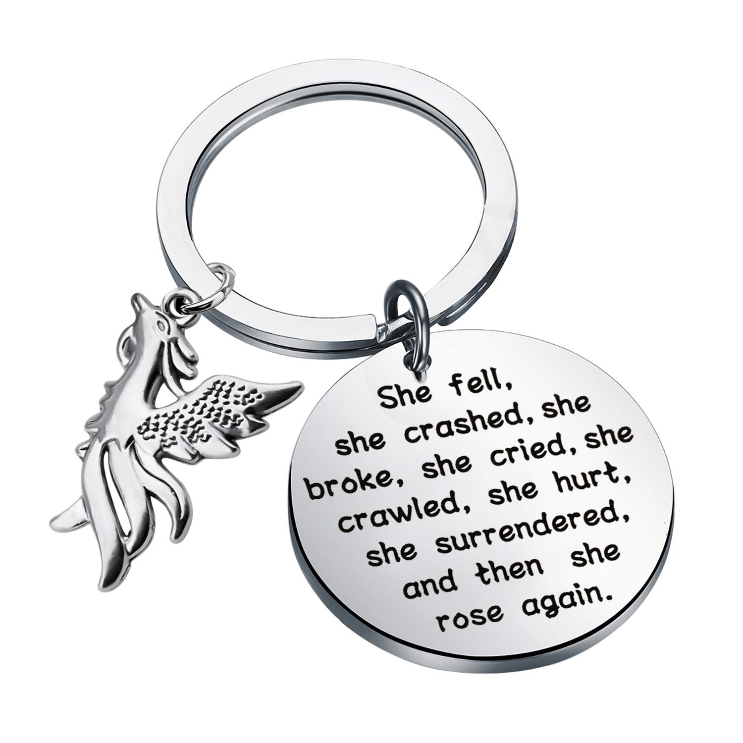 BAUNA Phoenix Encouragement Keychain Phoenix Jewelry For Friends She Fell She Broke and Then She Rose Again Phoenix Charms (Phoenix Encouragement Keychain)