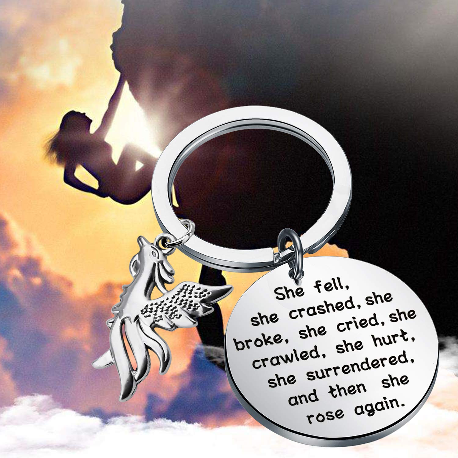 BAUNA Phoenix Encouragement Keychain Phoenix Jewelry For Friends She Fell She Broke and Then She Rose Again Phoenix Charms (Phoenix Encouragement Keychain)