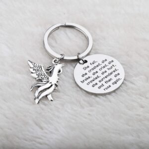 BAUNA Phoenix Encouragement Keychain Phoenix Jewelry For Friends She Fell She Broke and Then She Rose Again Phoenix Charms (Phoenix Encouragement Keychain)