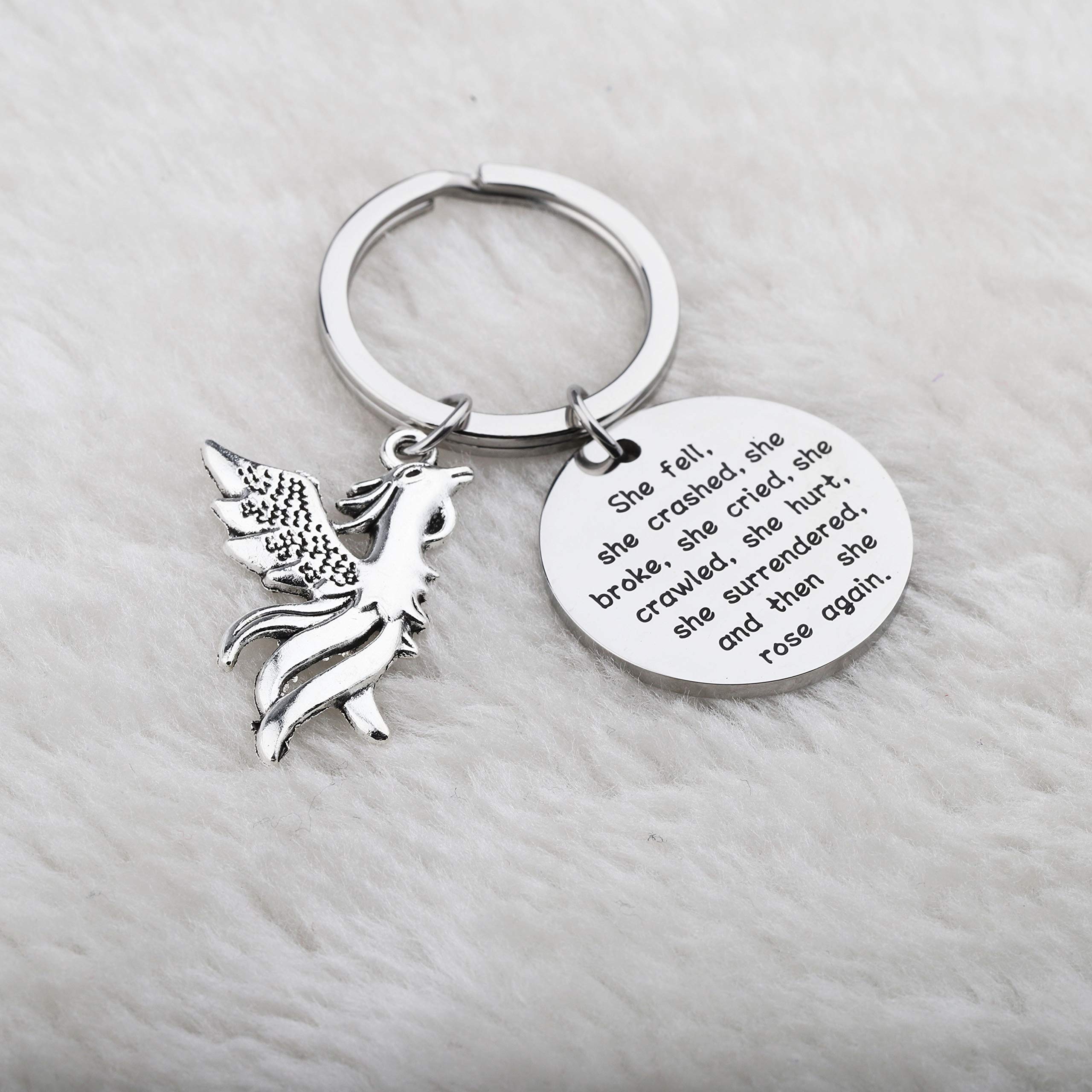 BAUNA Phoenix Encouragement Keychain Phoenix Jewelry For Friends She Fell She Broke and Then She Rose Again Phoenix Charms (Phoenix Encouragement Keychain)