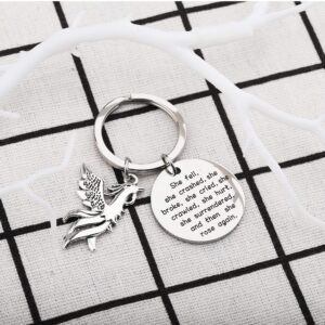 BAUNA Phoenix Encouragement Keychain Phoenix Jewelry For Friends She Fell She Broke and Then She Rose Again Phoenix Charms (Phoenix Encouragement Keychain)