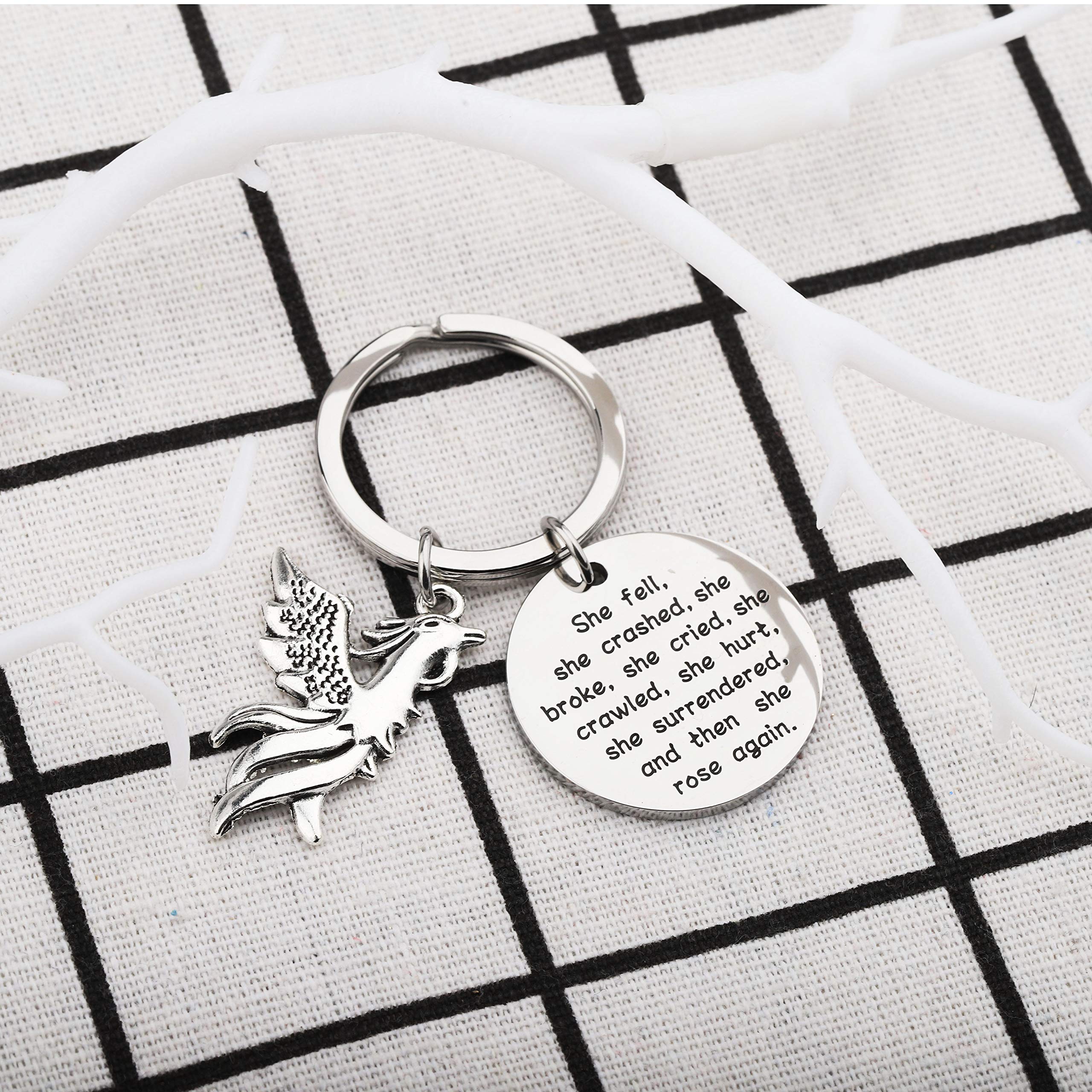 BAUNA Phoenix Encouragement Keychain Phoenix Jewelry For Friends She Fell She Broke and Then She Rose Again Phoenix Charms (Phoenix Encouragement Keychain)