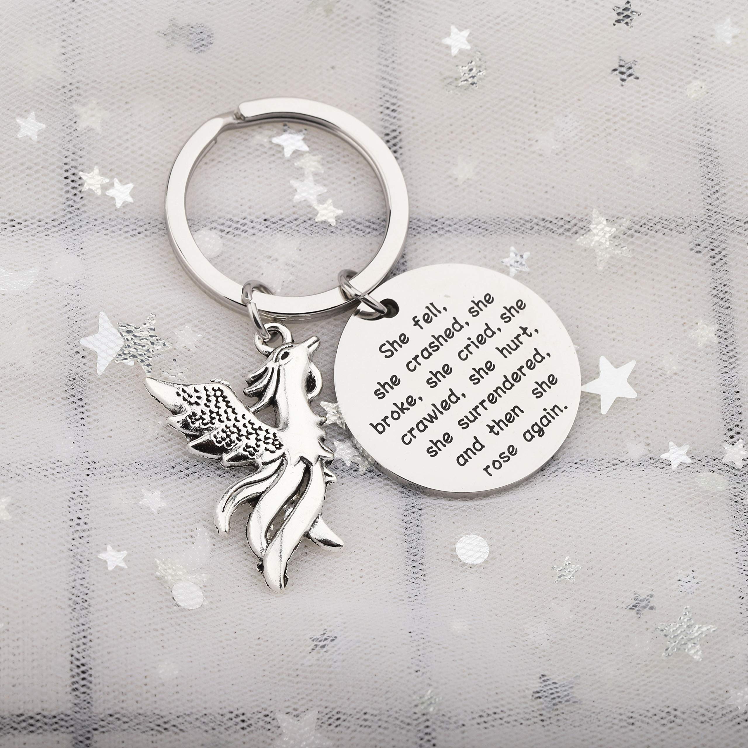 BAUNA Phoenix Encouragement Keychain Phoenix Jewelry For Friends She Fell She Broke and Then She Rose Again Phoenix Charms (Phoenix Encouragement Keychain)