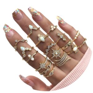 twinklede boho stackable rings 17pcs rhinestone finger rings gold crystal joint knuckle rings for women