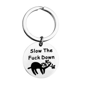 bleouk funny sloth gift cute animal sloth quote keychain slow the fuck down sloth lover gift