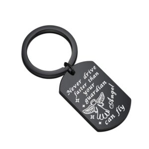 wusuaned never drive faster than your guardian angel can fly keychain bracelet new driver gift sweet 16 gift (guardian angel keychain black)