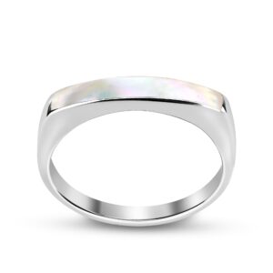 aeravida rectangular bar mother of pearl inlay .925 sterling silver ring | classic wedding rings for women | casual comfort fit silver rings for women | sterling silver rings sizes (7)