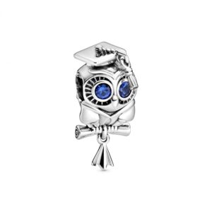 pandora wise owl graduation charm - compatible moments bracelets - jewelry for women - gift for women - made with sterling silver & man-made crystal