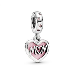 pandora mom script heart dangle charm - compatible moments bracelets - jewelry for women - gift for women - made with sterling silver, cubic zirconia & enamel