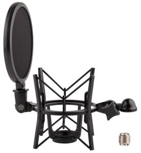 lyrcro microphone shock mount with integrated pop shield for rode mics like k2, nt1-a,nt1000, nt2-a, nt2000, ntk, podcaster and procaster (20mm internal thread).