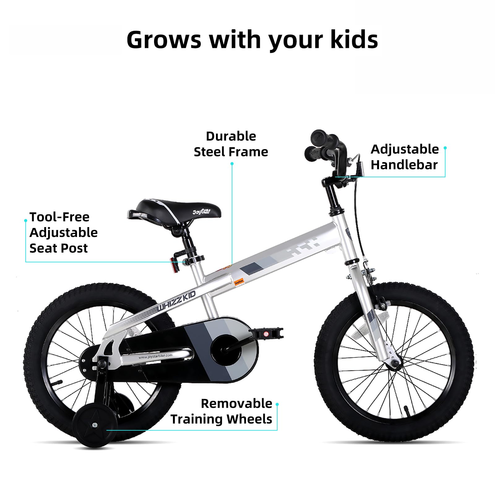 JOYSTAR Boys Bike 12 Inch Kids Bike with Training Wheels for Ages 2 3 4 Years Old Boys and Girls, Toddler Bike with Handbrake for Early Rider, Silver