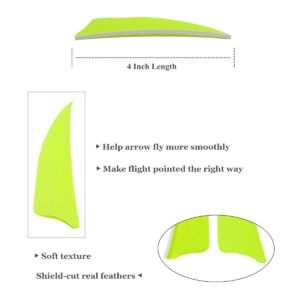 Letszhu Archery Arrows Feather Fletching 4 Inch Real Turkey Vanes for Hunting Target Shooting (25 Pack) (Neon Yellow)