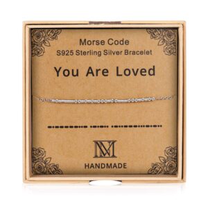 ninamaid morse code s925 sterling silver bracelet for women beads jewelry mother inspirational bracelet birthday gifts for mom women (you are loved)