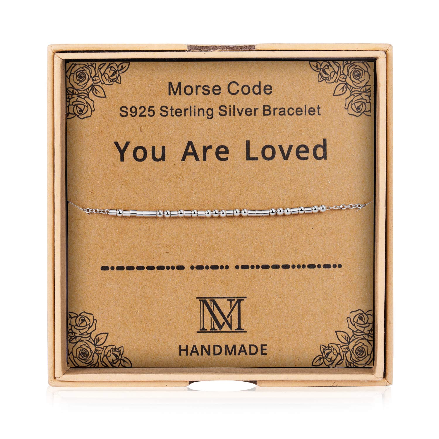 NINAMAID Morse Code S925 Sterling Silver Bracelet for Women Beads Jewelry Mother inspirational Bracelet Birthday Gifts for Mom women (You are Loved)