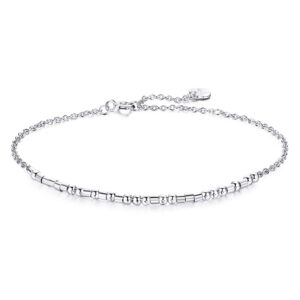 NINAMAID Morse Code S925 Sterling Silver Bracelet for Women Beads Jewelry Mother inspirational Bracelet Birthday Gifts for Mom women (You are Loved)