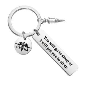 fotap crna gift nurse anesthetist gift you will go to sleep or i will put you to sleep keychain anesthesiologist gift nurse graduation gift (crna sleep keychain)