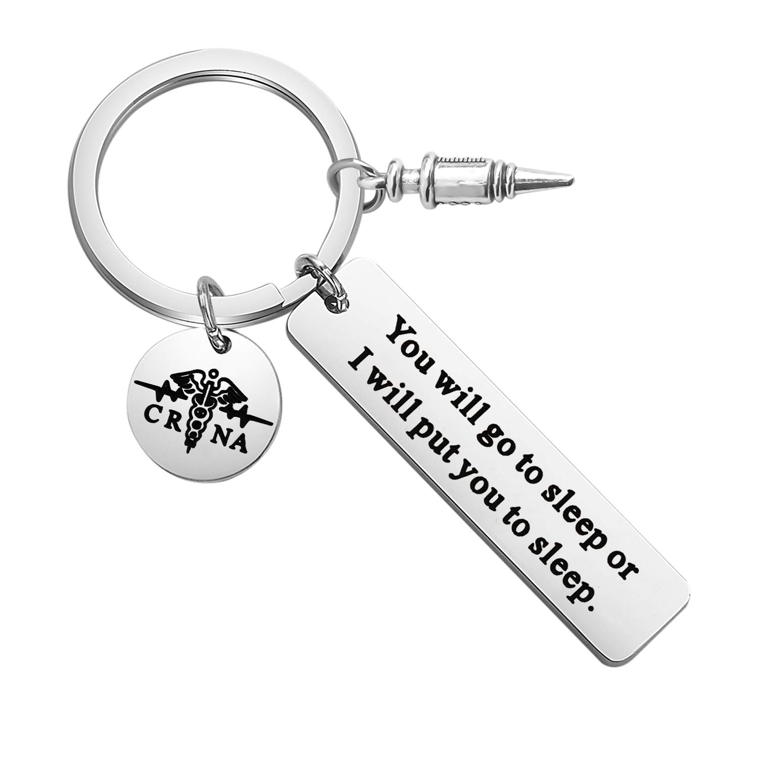 FOTAP CRNA Gift Nurse Anesthetist Gift You Will Go To Sleep Or I Will Put You To Sleep Keychain Anesthesiologist Gift Nurse Graduation Gift (CRNA Sleep Keychain)