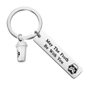 fotap coffee charm keychain may the froth be with you keychain storm trooper gift barista gift (wars coffee keychain)