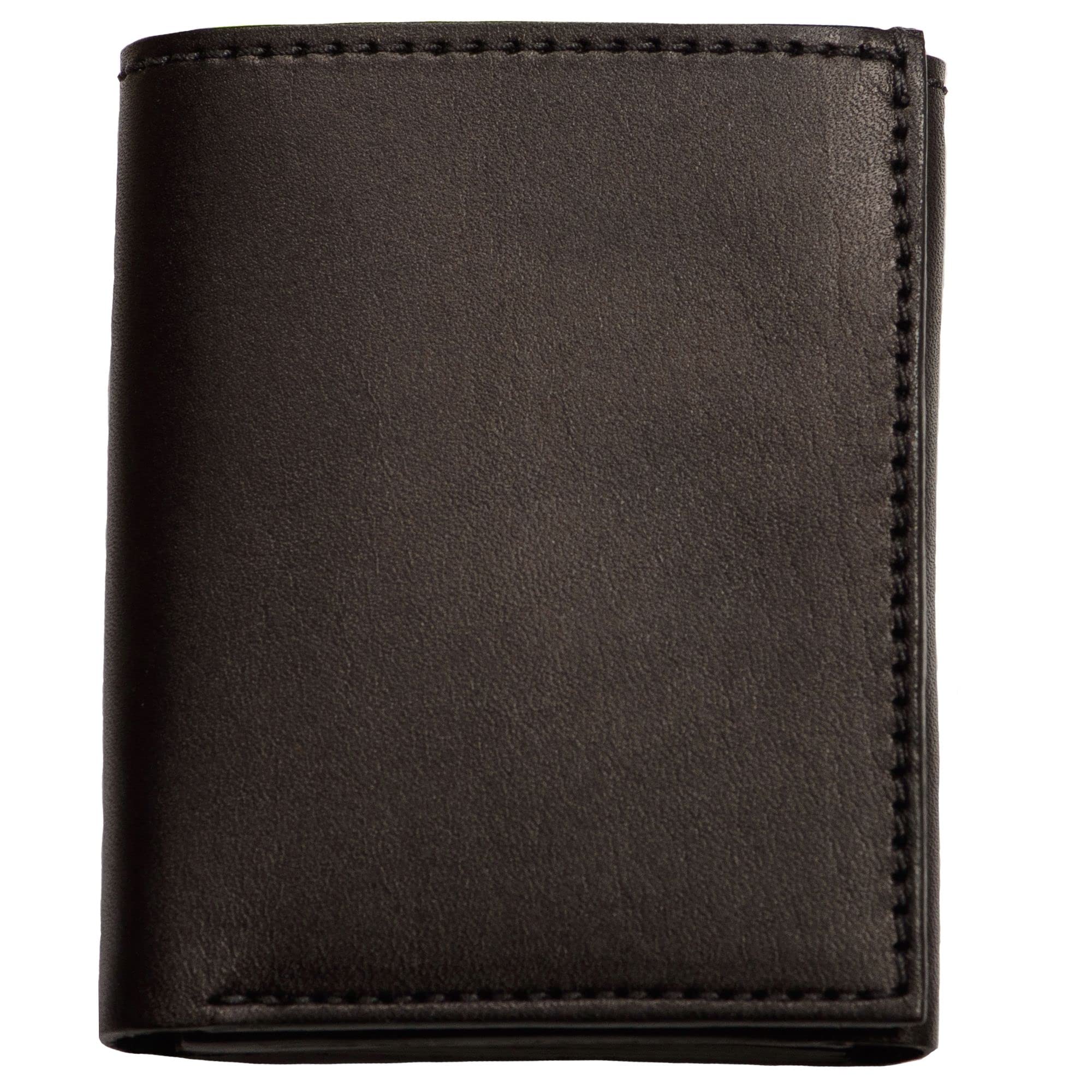 Premium Full Grain Bridle Leather Men’s Trifold Wallet With ID Window – Black - Made in USA