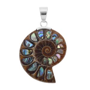 shop lc ammonite pendant in 925 sterling silver - genuine handmade abalone shell in ammonite fossil boho jewelry birthday gifts for women - natural bali conch pendants for necklaces