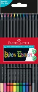 faber-castell black edition colored pencils - 12 neon and pastel colors, black wood and soft core lead, premium art colored pencils for adult coloring, kids, hobby artists and beginners