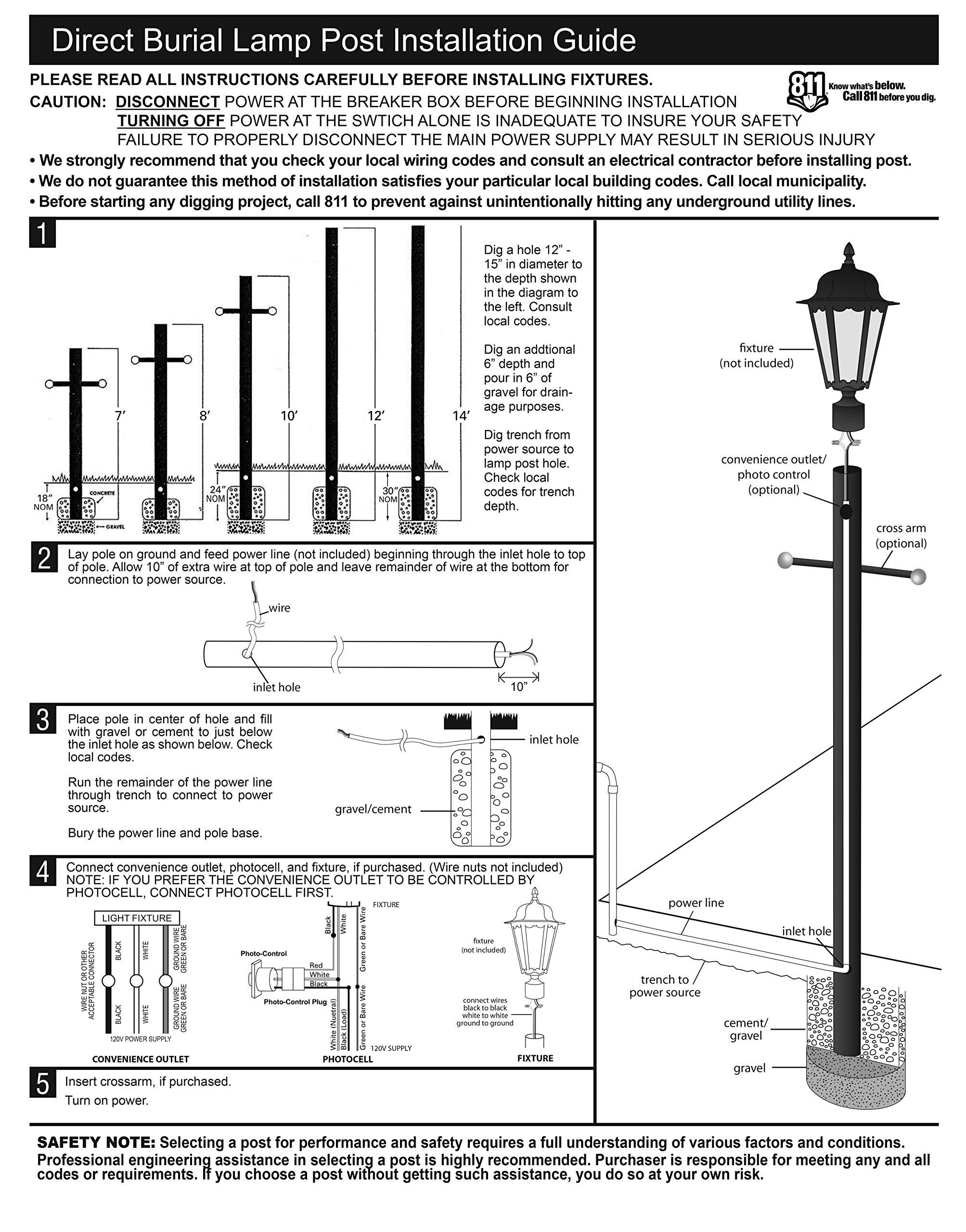 Solus SP7-320NCA-BZ 7' Outdoor Direct Burial Lamp Post with Dusk to Dawn Photo Sensor, Fits 3" Post Top Fixtures, Includes Inlet Hole, Easy to Install, Corrosion & Weather Resistant, Bronze