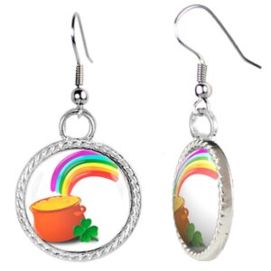 arthwick store rainbow with pot of gold and shamrock earrings