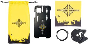 phone skope complete digiscoping kit, compatible with iphones or samsung, includes phonecase + eyepiece adapter + lens cloth