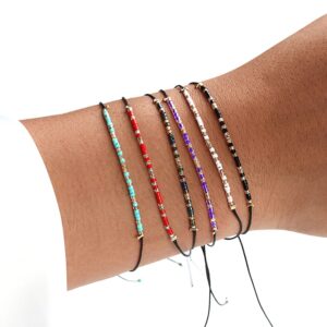 Suyi Seed Bead String Bracelet 6Pcs Friendship Bracelet Adjustable Braid Handmade Strand Bracelet Gifts for Women Set1