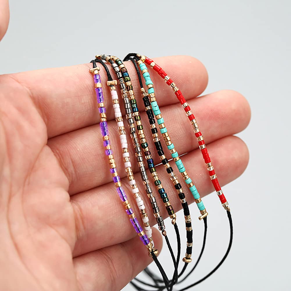 Suyi Seed Bead String Bracelet 6Pcs Friendship Bracelet Adjustable Braid Handmade Strand Bracelet Gifts for Women Set1