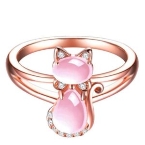 jude jewelers rose gold pink fleurstone cat rhinestones animal ring women kids (7)