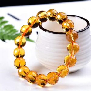 Muko Gemstone 14mm Natural Citrine Quartz Yellow Clear Round Beads Bracelet Crystal Women Men AAAAA