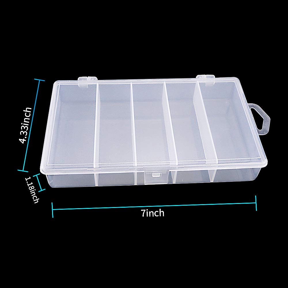 butterfunny 3 Pack 5-Grid Clear Plastic Fishing Tackle Accessory Box Fishing Tackle Storage Fishing Lure Bait Hooks Storage Box, 7x4.3x1.2inch