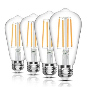 vintage led edison bulb, st19 4w dimmable led filament bulb, 400 lumens, warm white 2700k, led light bulb, clear glass, e26 base, 4 pack