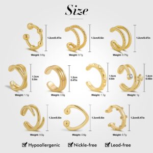 Sloong 10pcs Sparkling Ear Cuff pack Gold Dainty Helix Earrings Huggie Stud Cuff Earrings for women Earring Set | Clip On Cartilage non pierced