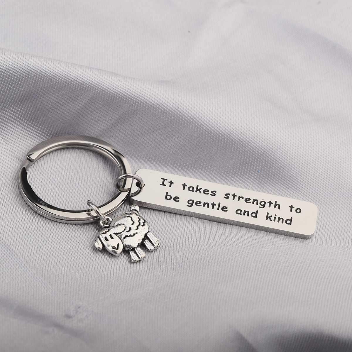 ENSIANTH Herbivore Keychain Vegetarian Jewelry Animal Sheep Gift Sheep Lover Gift It Takes Strength to Be Gentle And Kind Vegan Gift (sheep key)