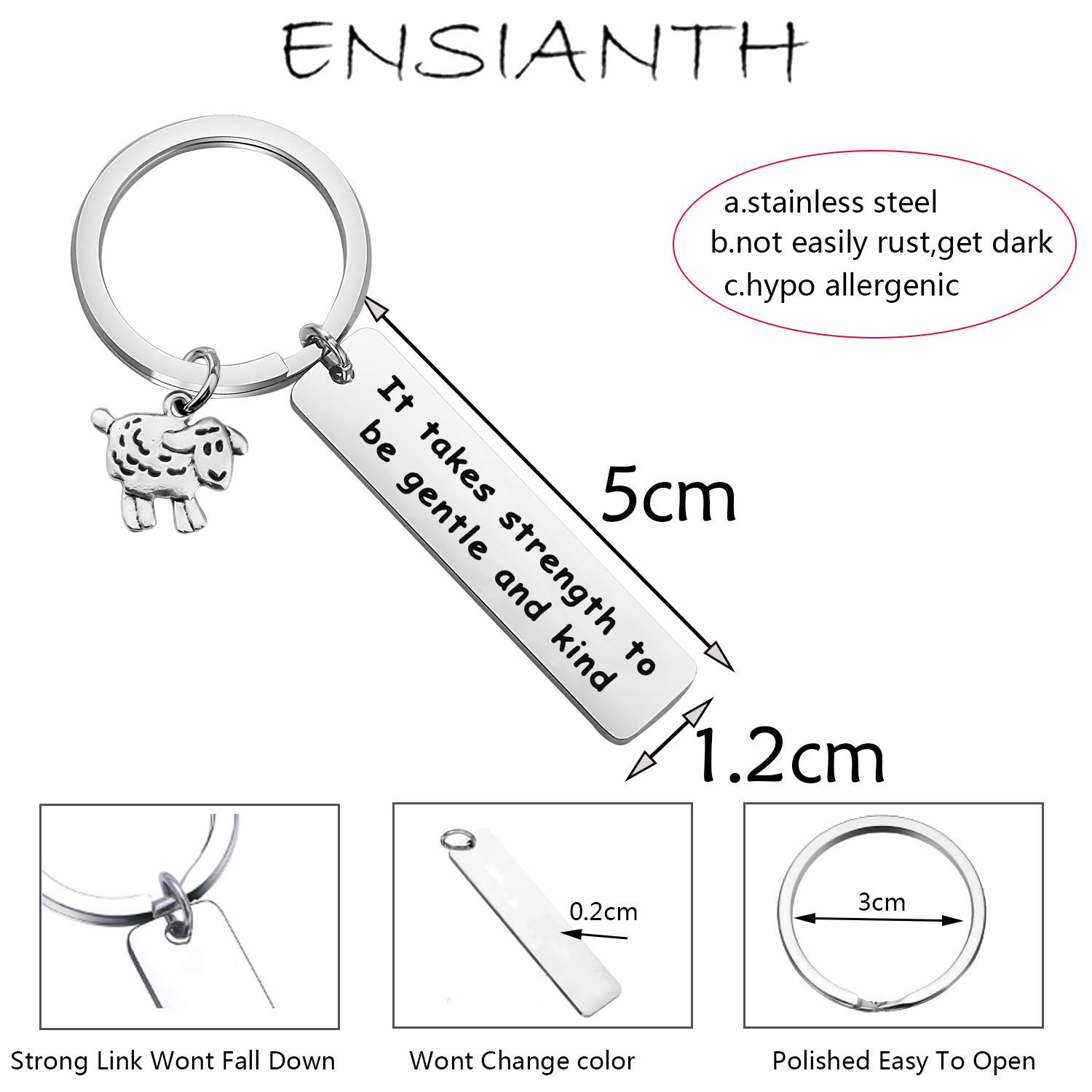 ENSIANTH Herbivore Keychain Vegetarian Jewelry Animal Sheep Gift Sheep Lover Gift It Takes Strength to Be Gentle And Kind Vegan Gift (sheep key)