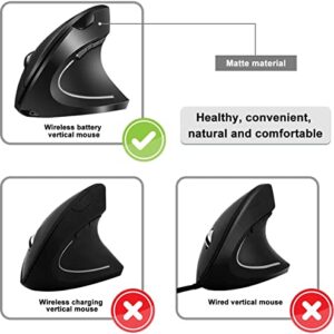 Vassink Ergonomic Mouse, Rechargeable Wireless Mouse, 2.4GHz Rechargeable Wireless Vertical Optical Mice with USB Receiver, 6 Buttons for Laptop, PC, Computer Black