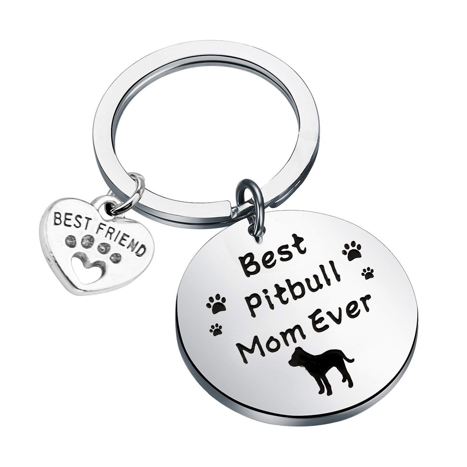 FUSTMW Dog Owner Gifts Best Pitbull Mom Ever Keychain Dog Lover Gifts Paw Print Jewelry Pet Owner Rescue Gift (best pitbull mom)